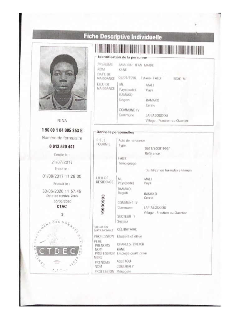 Fiche Descriptive Individuelle | PDF