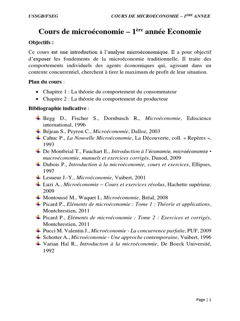 Cours de Micro L1-Théorie Du Choix Du Consommateur - Version Finale ...