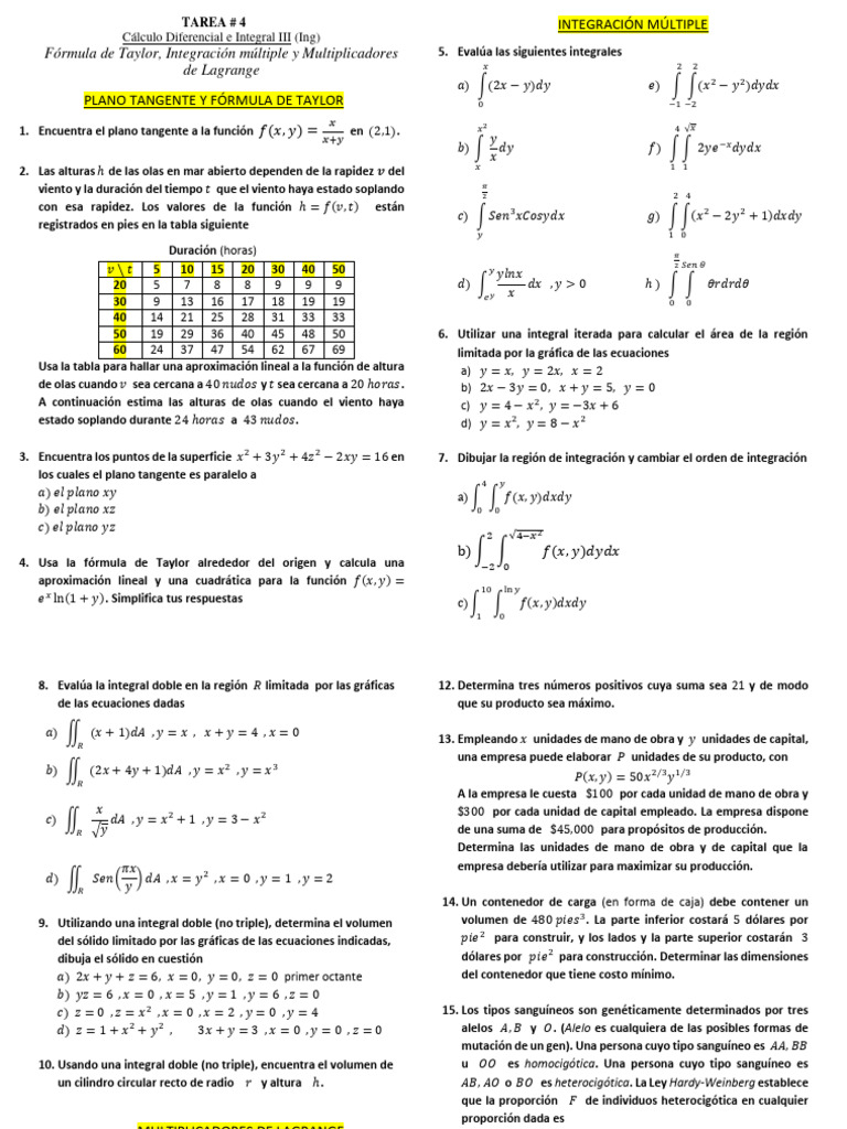 11-12 hrs TAREA 4. Linealizacion, Integracion multiple y Mult Lagrange | PDF | Integral | Alelo
