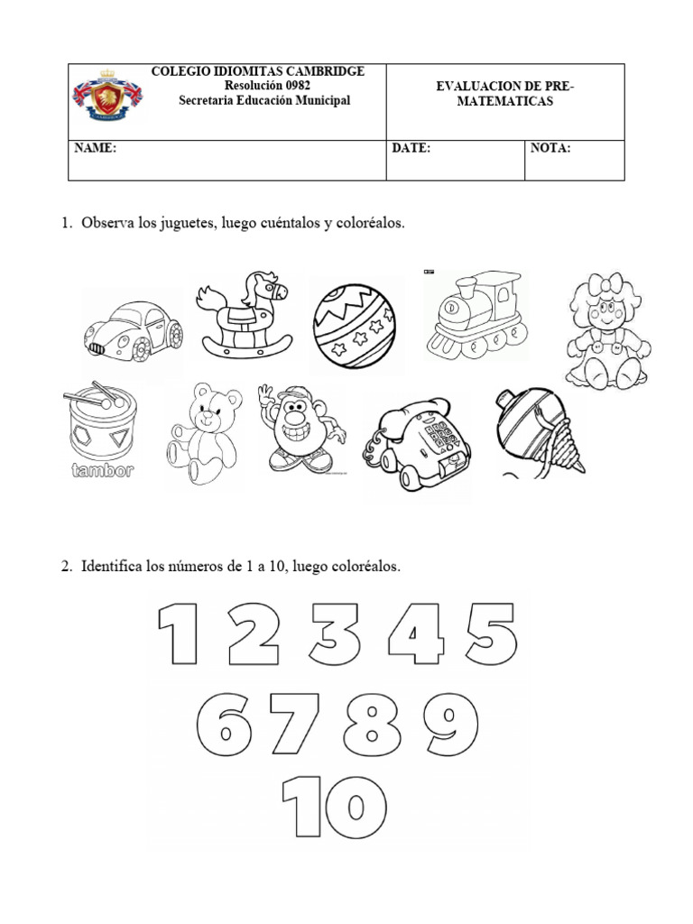 Evaluación Pre-Matemáticas 5 Años | PDF