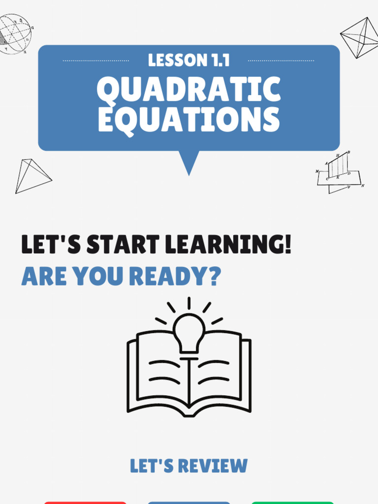 Math 9 - Lesson 1.1 - Quadratic Equations and Illustrating Quadratic ...