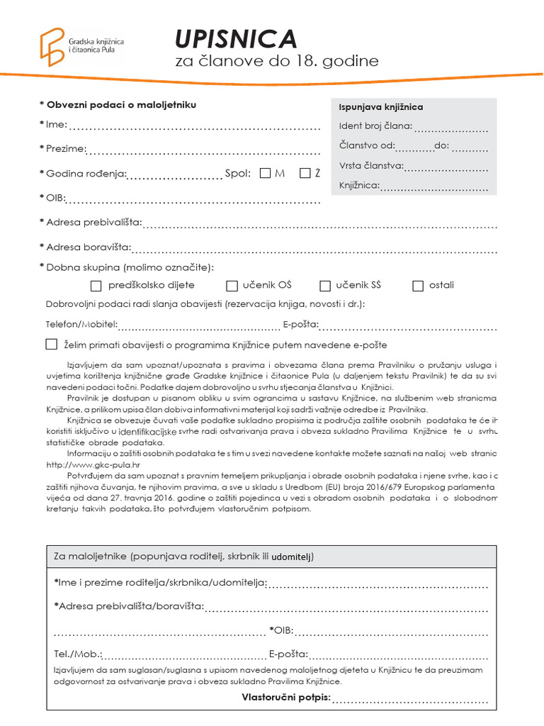 Upisnica Za Maloljetnike | PDF