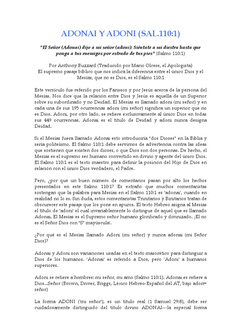 Adonai y Adoni - El Exacto Significado de Esos Vocablos | PDF | Salmos ...