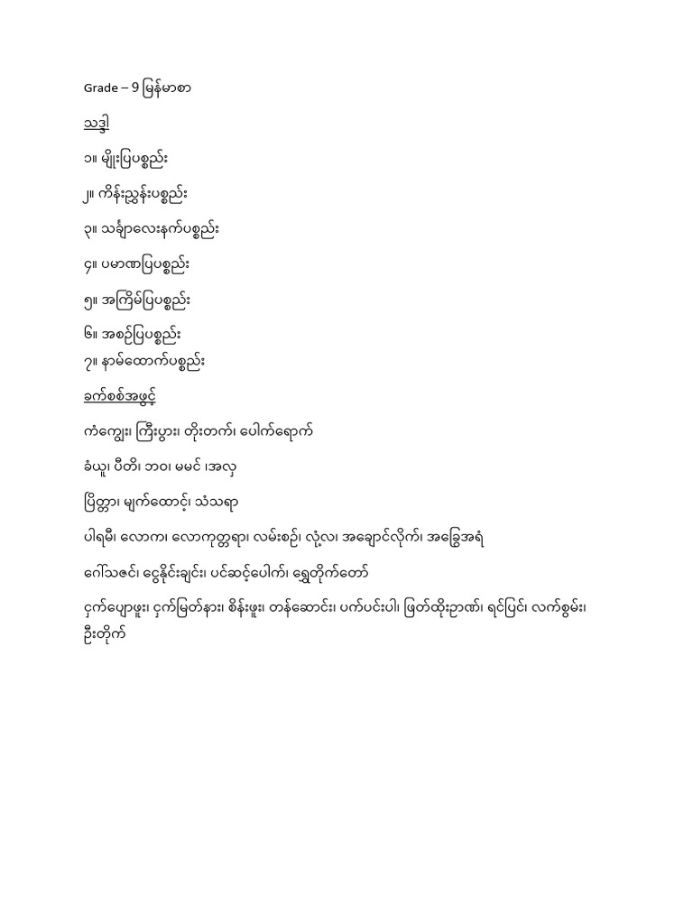 Grade 9 Myanmarsar | PDF