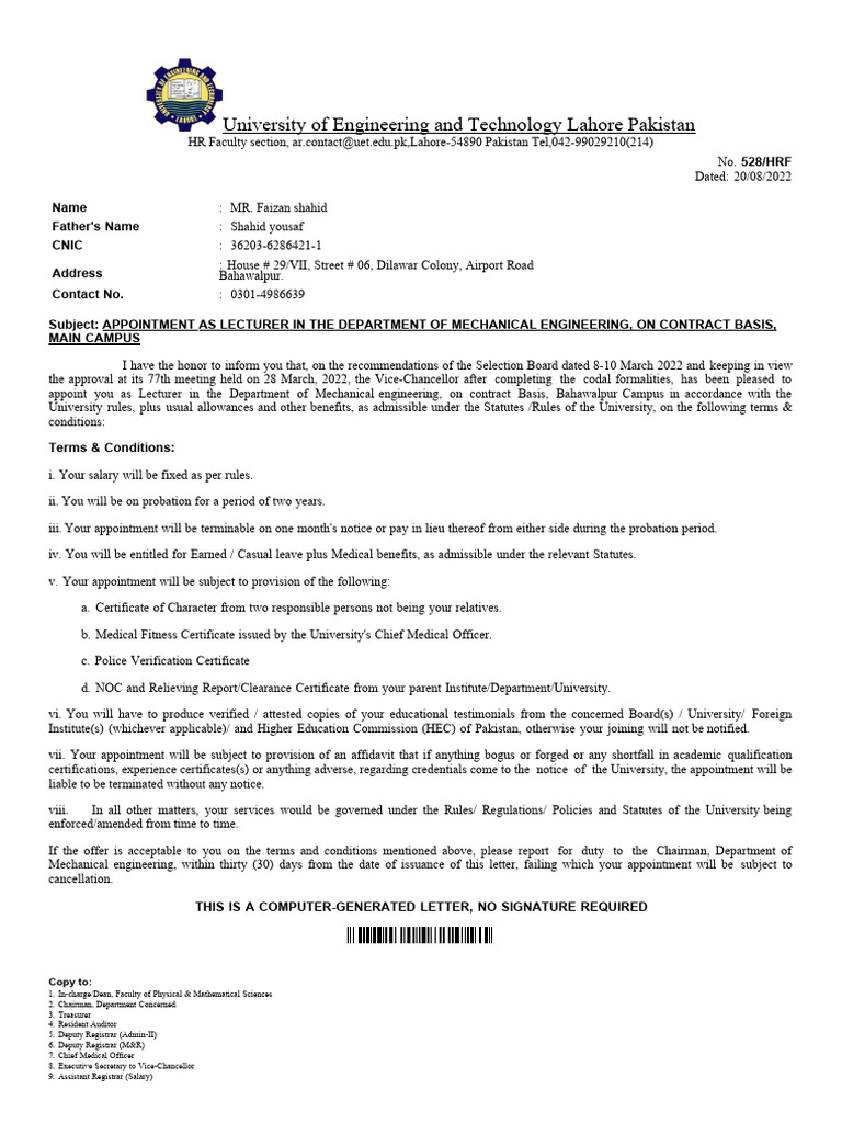 Appointment Letter | PDF | Government | Justice