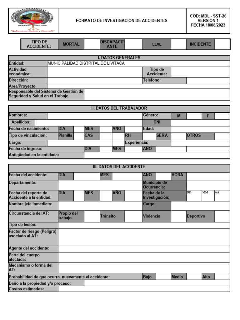 Investigacion de Accidente | PDF | Causas de la muerte | Medicina CLINICA
