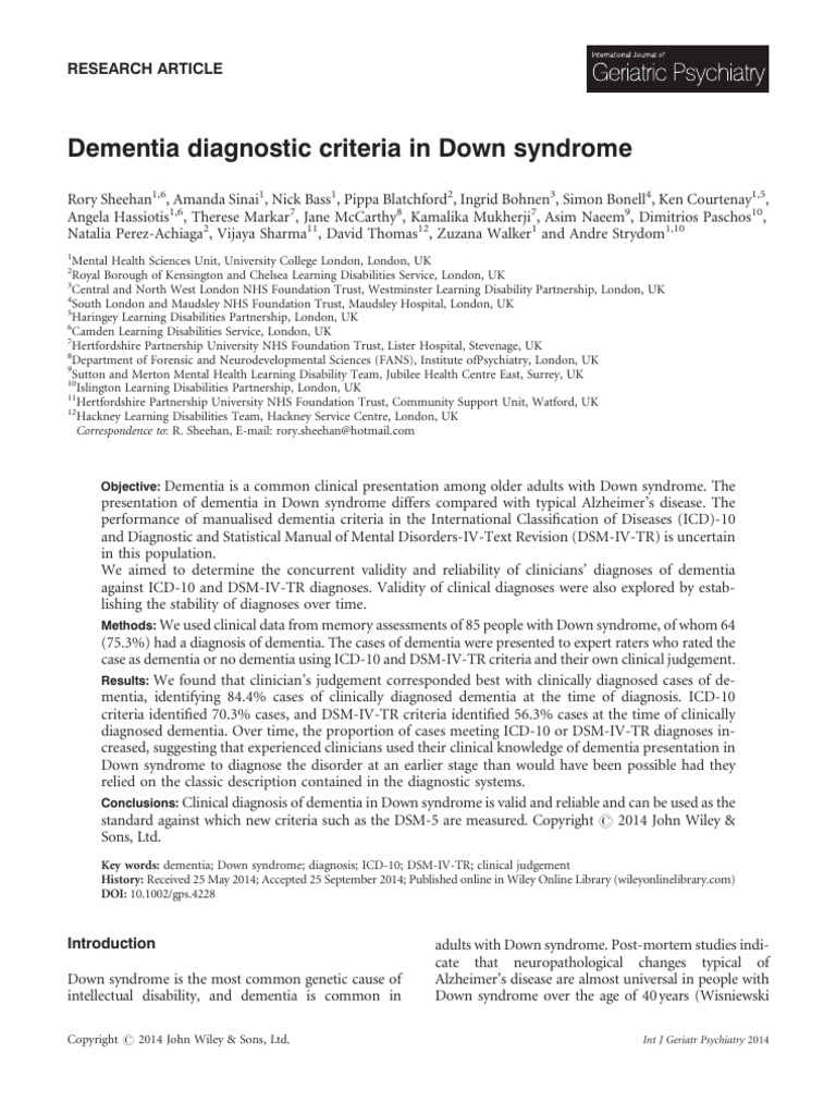 Dementia Diagnostic Criteria in Down Syndrome | PDF | Diagnostic And ... Dementia Diagnostic Criteria in Down Syndrome | PDF | Diagnostic And ...