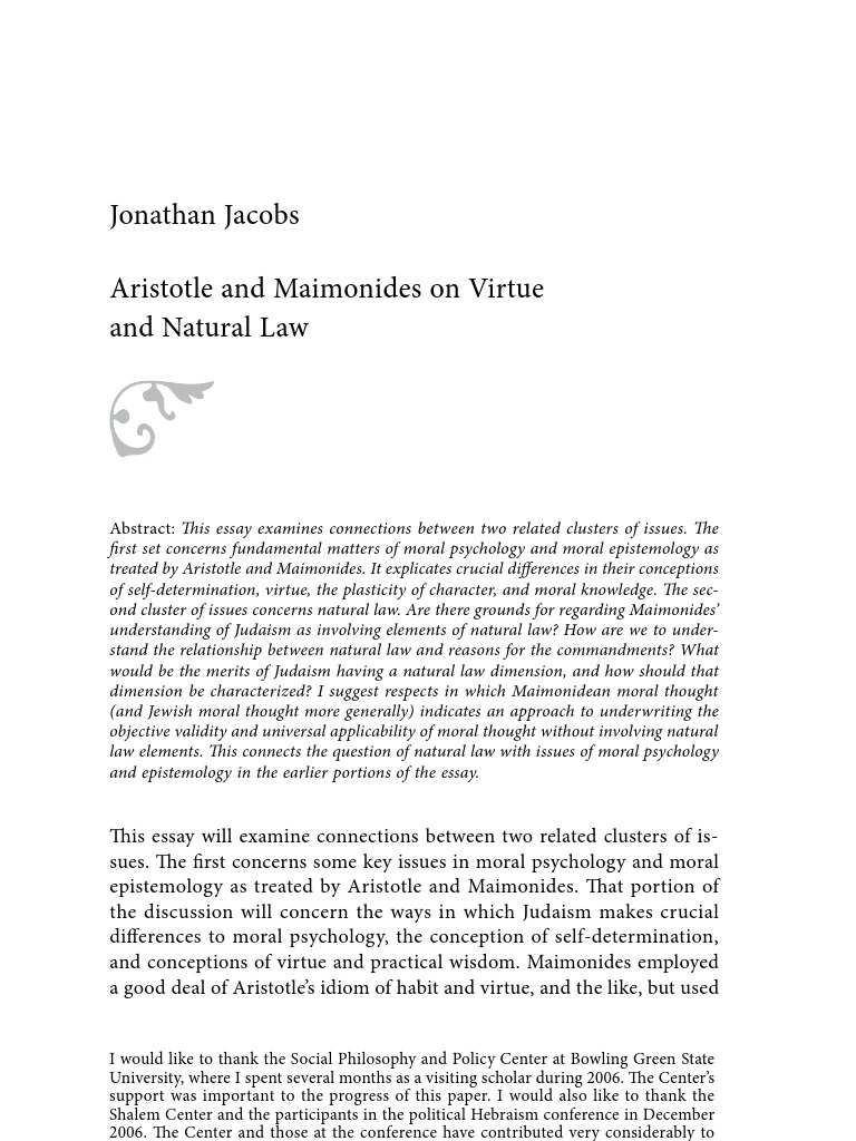 Aristotle and Maimonides On Virtue and Natural Law Jonathan Jacobs ...