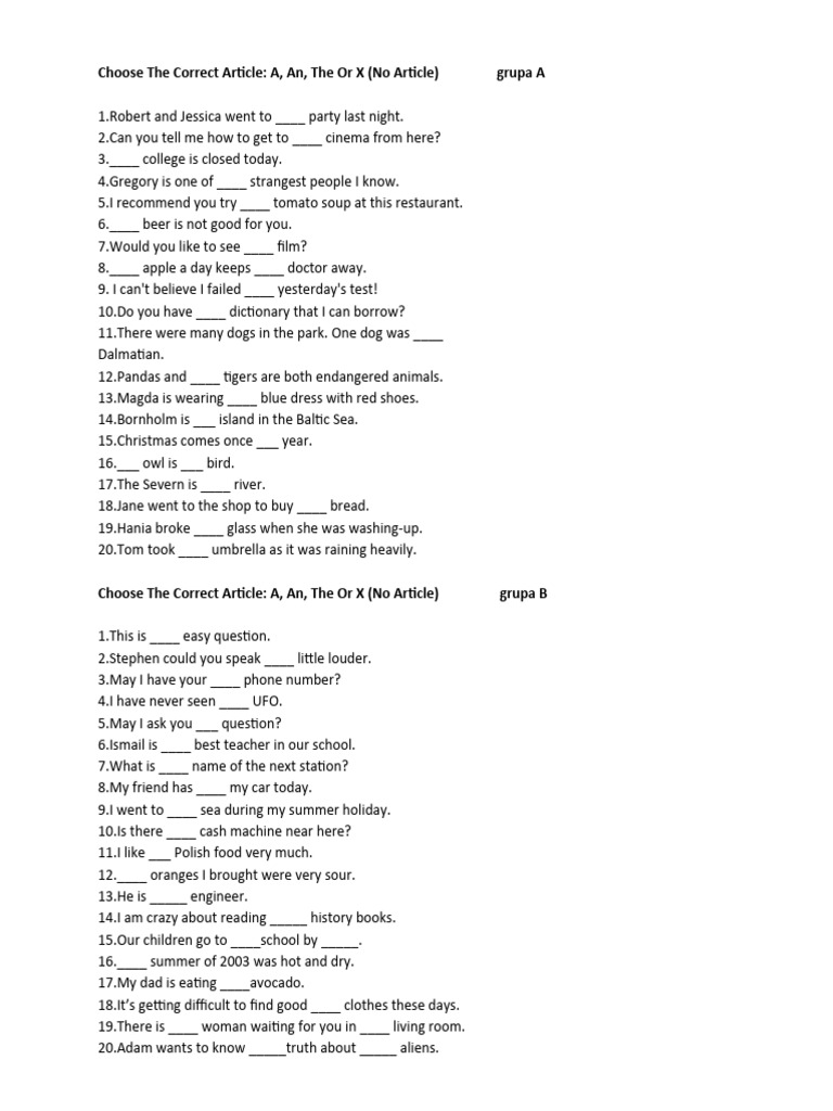 Choose The Correct Article | PDF