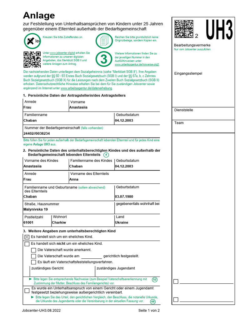 Anlage UH3 Unterhaltsansprueche | PDF