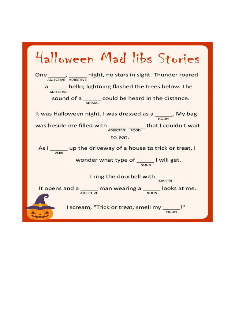 Scary Fun Halloween Mad Libs Party Game For Adults Teens Printablen ...