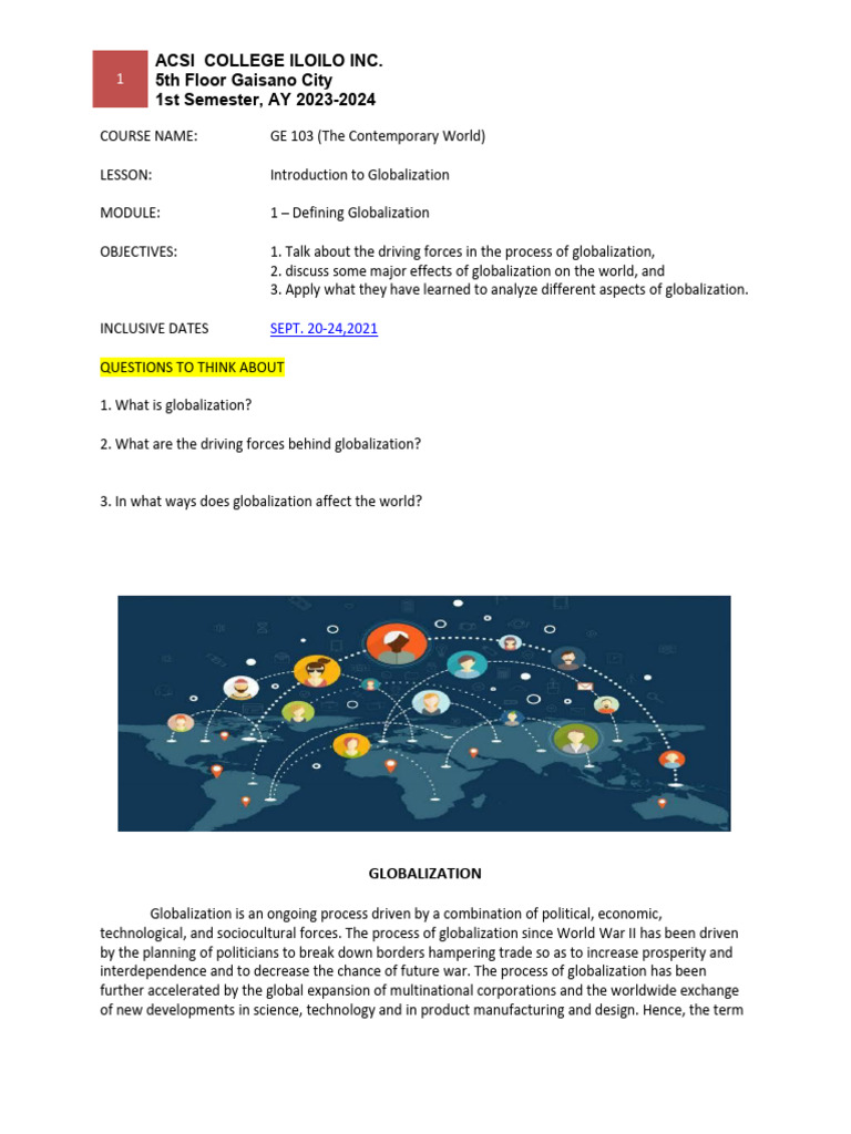 Ge 103 WK 1 | PDF | Globalization | Cultural Globalization