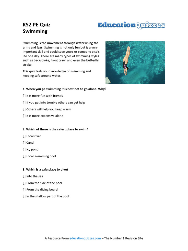 Swimming Quiz | PDF | Swimming | Racing