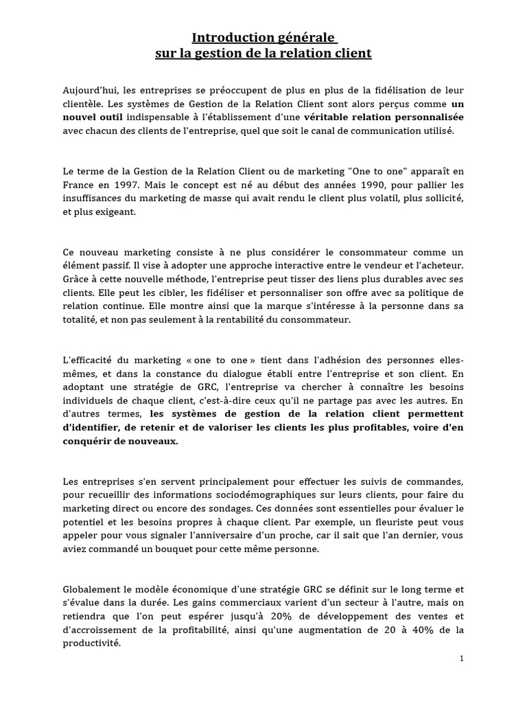 GRC Resume 1 | PDF | Gestion de la relation client | Processus d'affaires