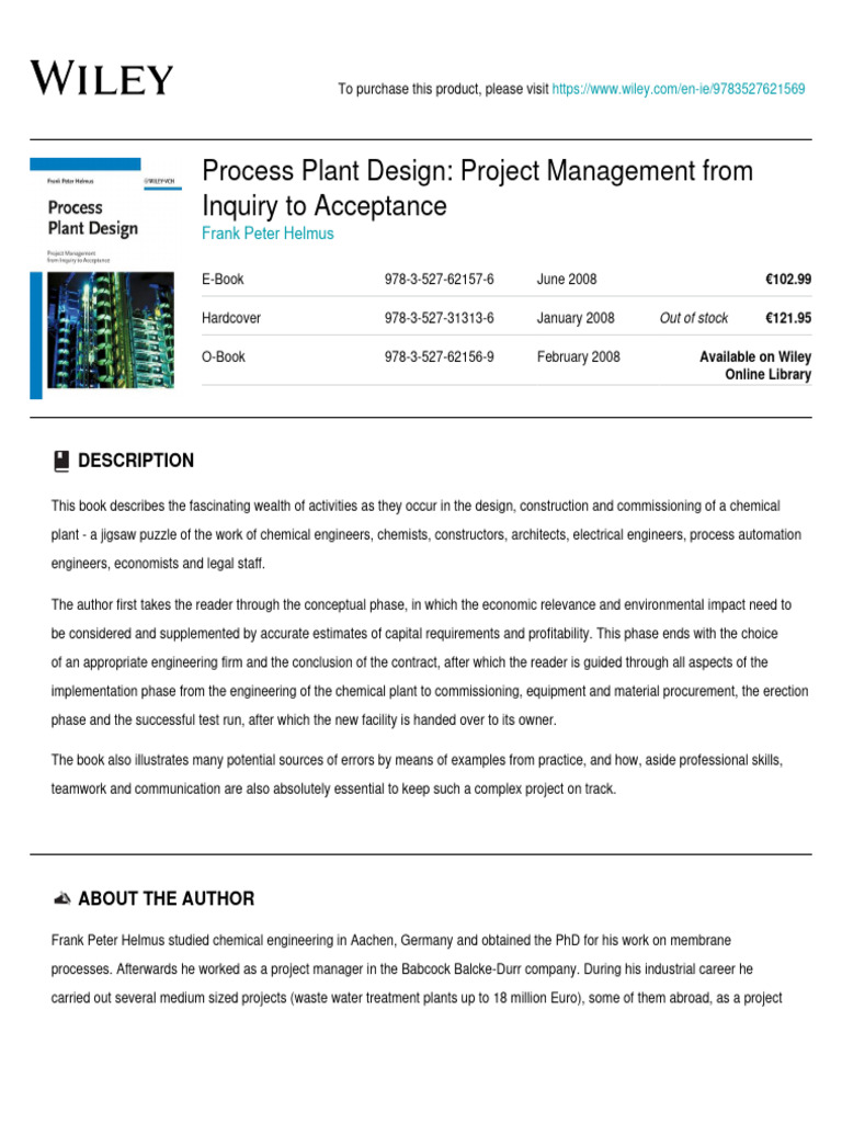 Wiley - Process Plant Design - Project Management From Inquiry To ...