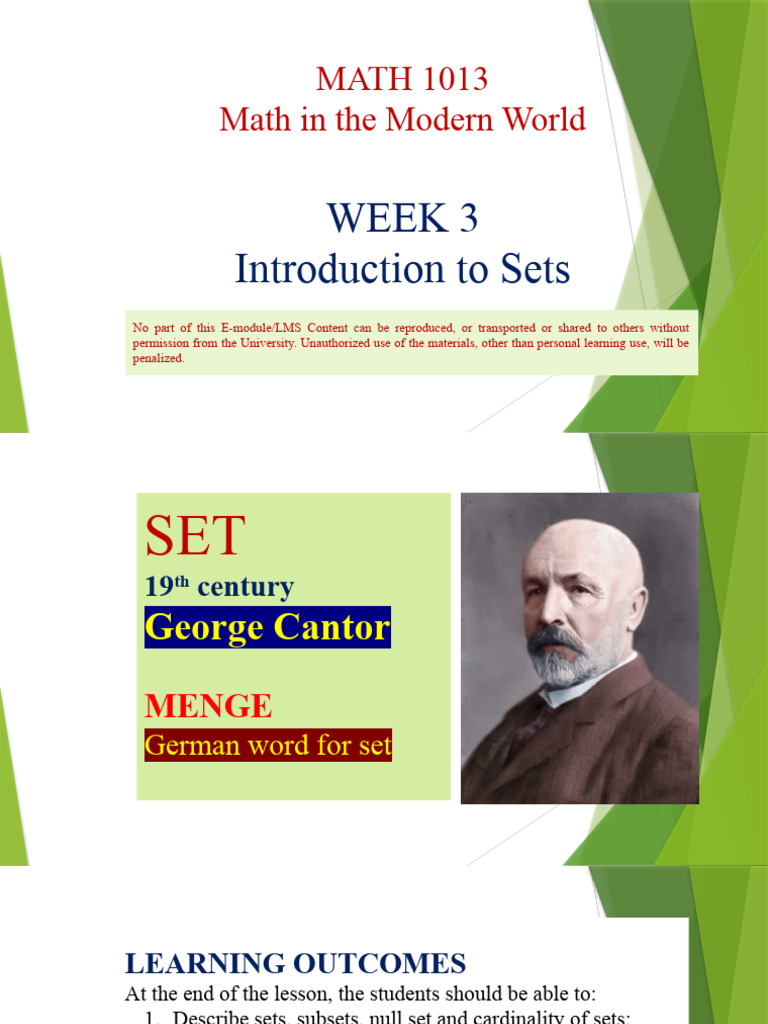 LMS Week 3 Introduction To Sets | Download Free PDF | Set (Mathematics) | Mathematics