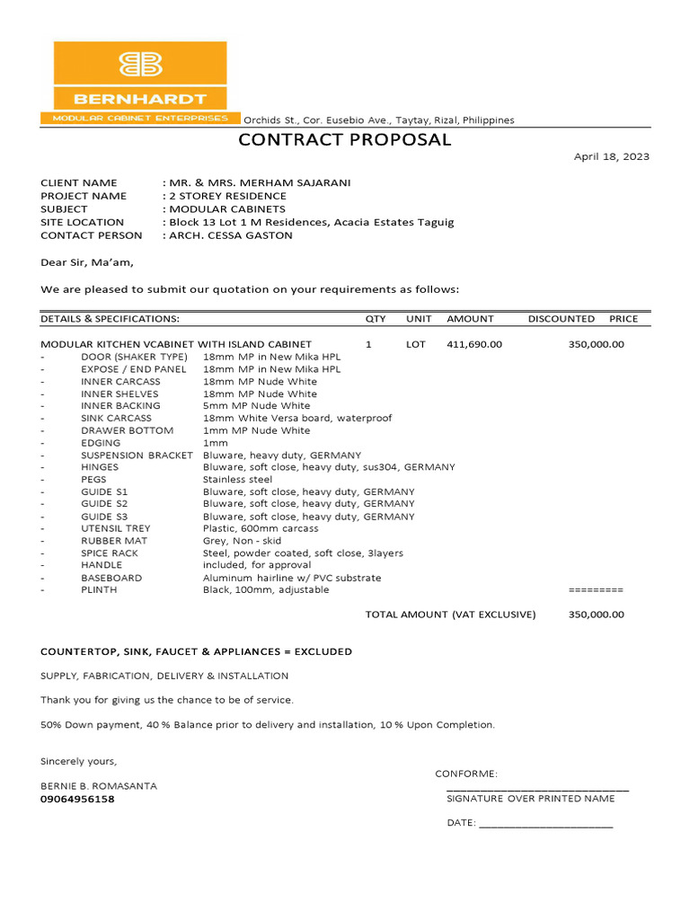 Acacia Kitchen Quotation Apr182023 | Download Free PDF | Sink ...