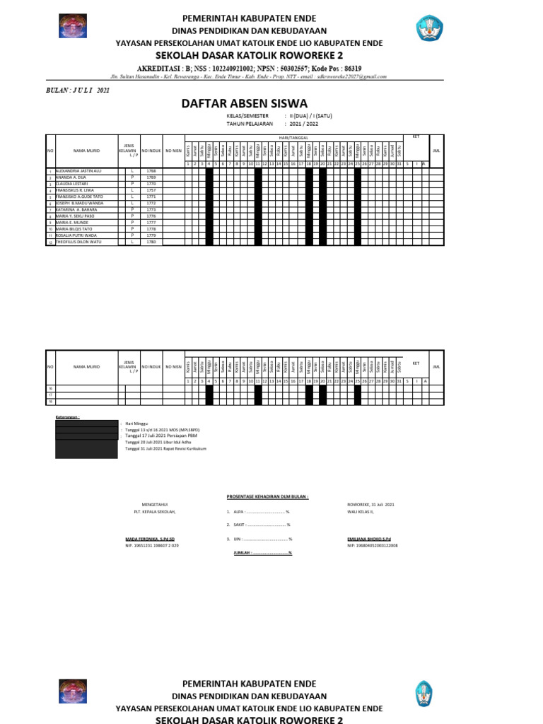 Absensi Siswa 2021-2022mmmm | PDF