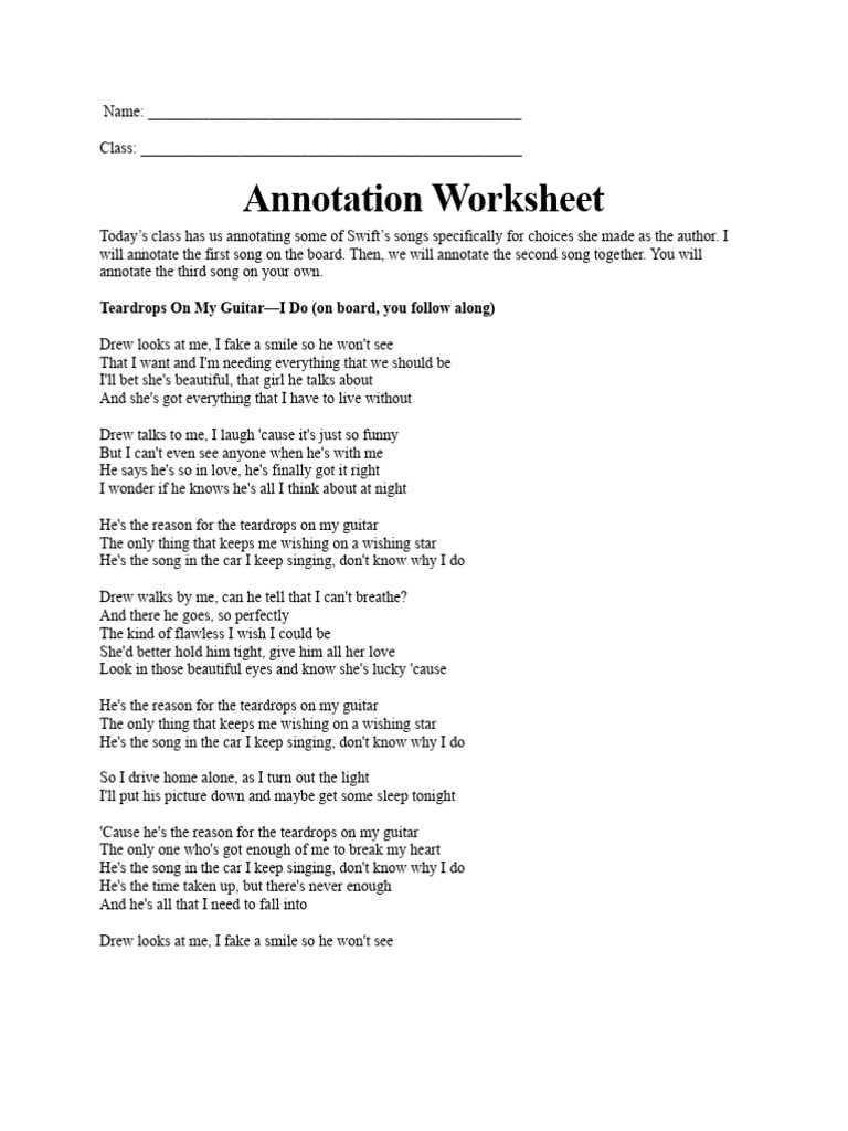 Annotation Worksheet | PDF