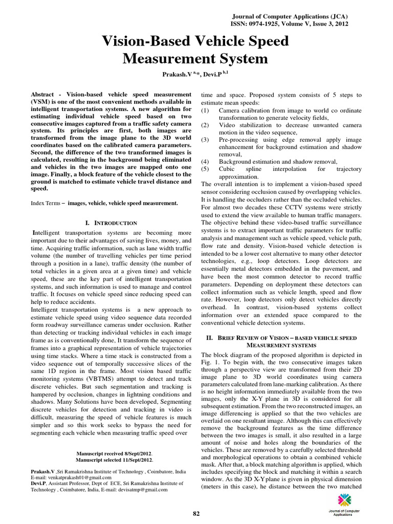 Vision Based Vehicle Speed Measurement S | PDF | Cartesian Coordinate ...