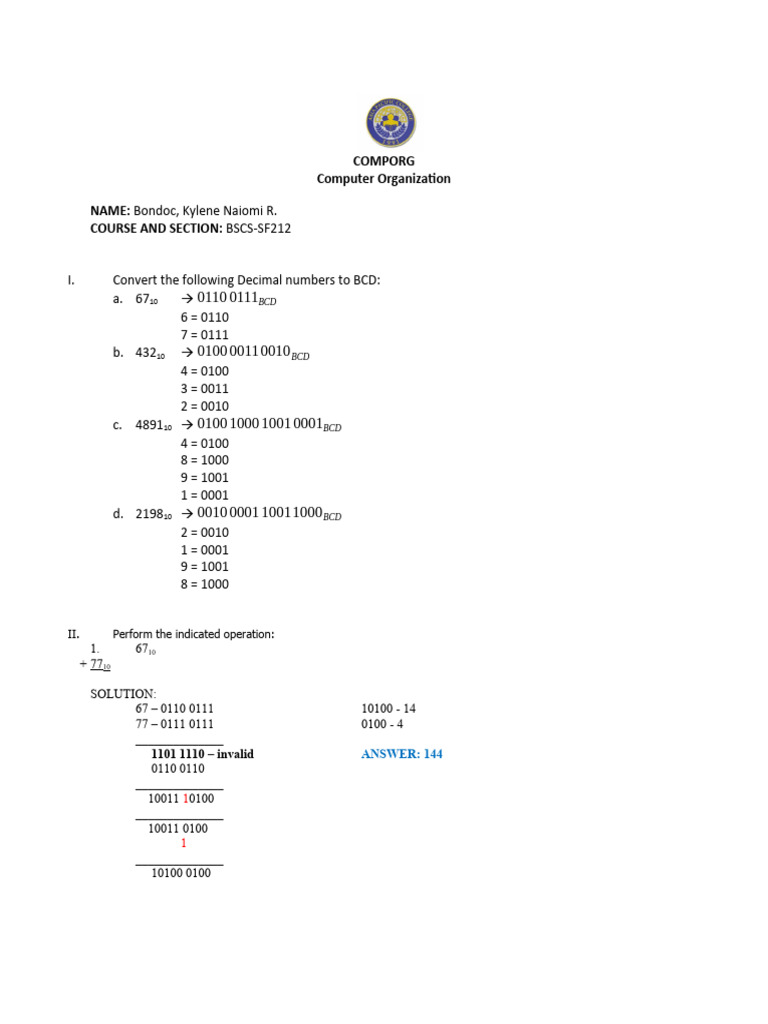 Exercise 3 Binary Coded Decimal Pdf Binary Coded Decimal Mathematics