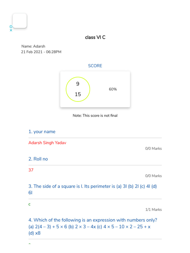 Answer Sheet | PDF | Length | Rectangle