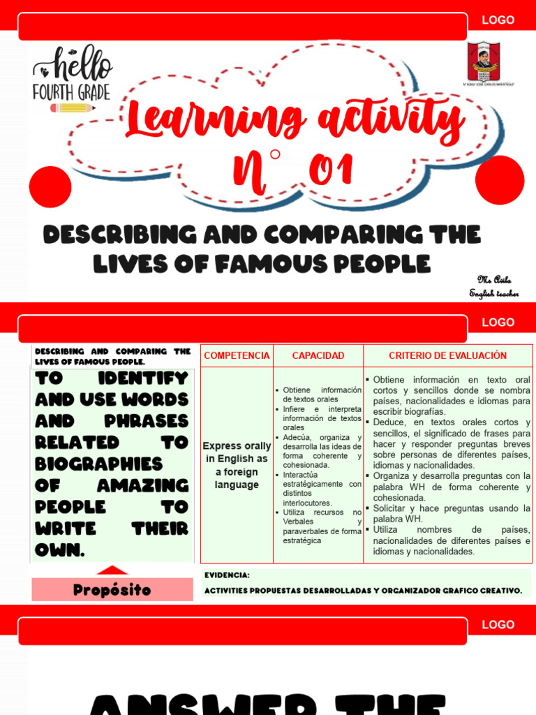 Describing and Comparing The Lives of Famous People Student | PDF