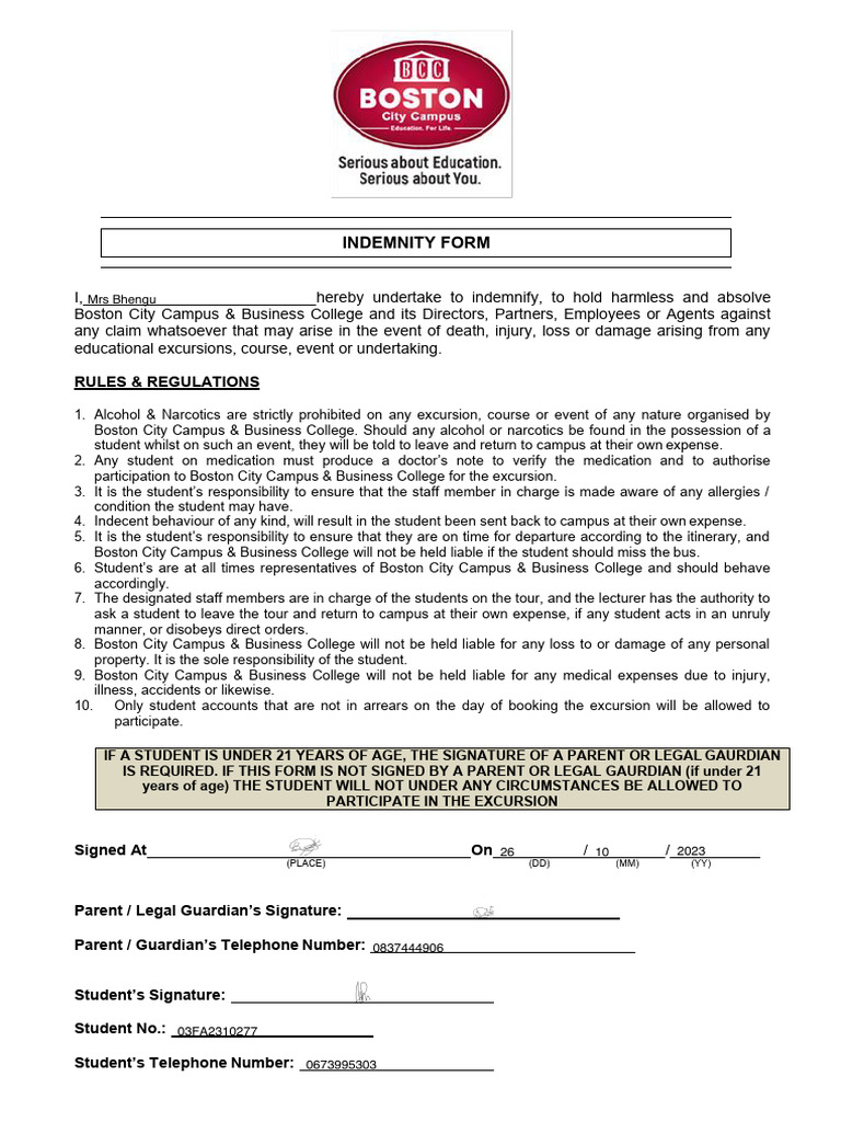 Indemnity Form | Download Free PDF | Indemnity | Common Law