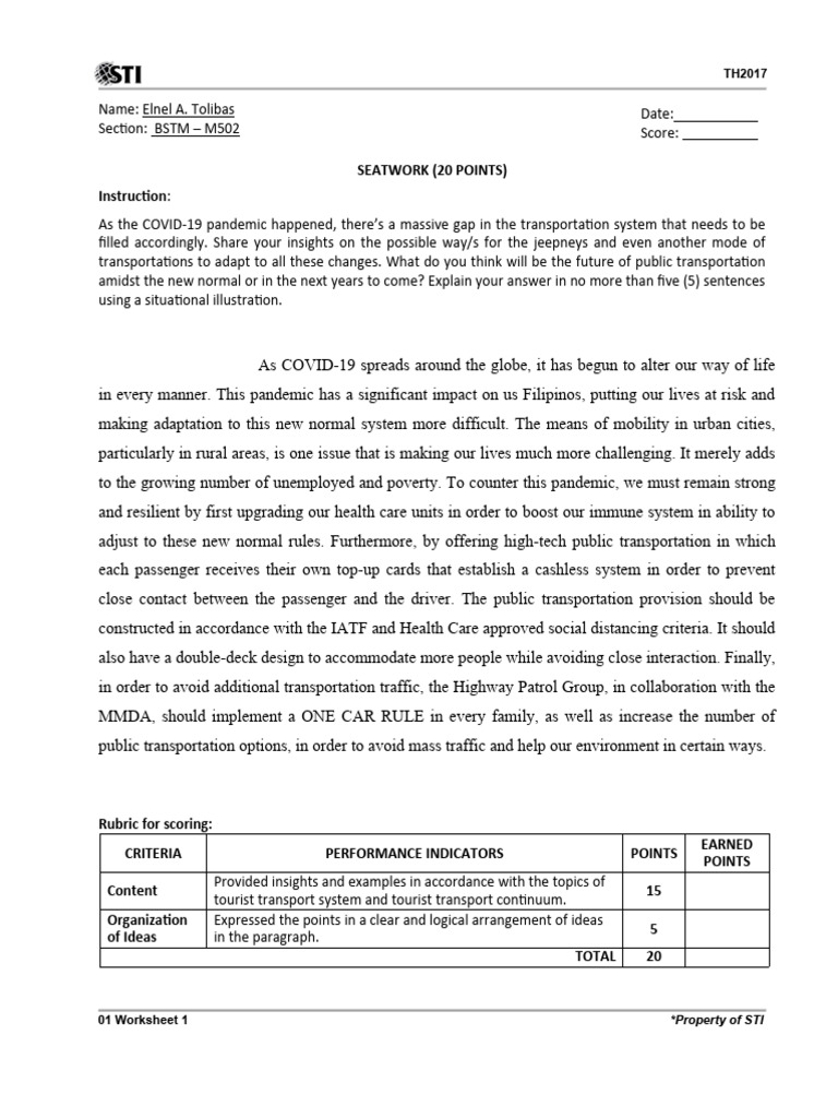 01_Worksheet_1(3) - TRANSPORTATION MANAGEMENT | PDF | Public Transport ...