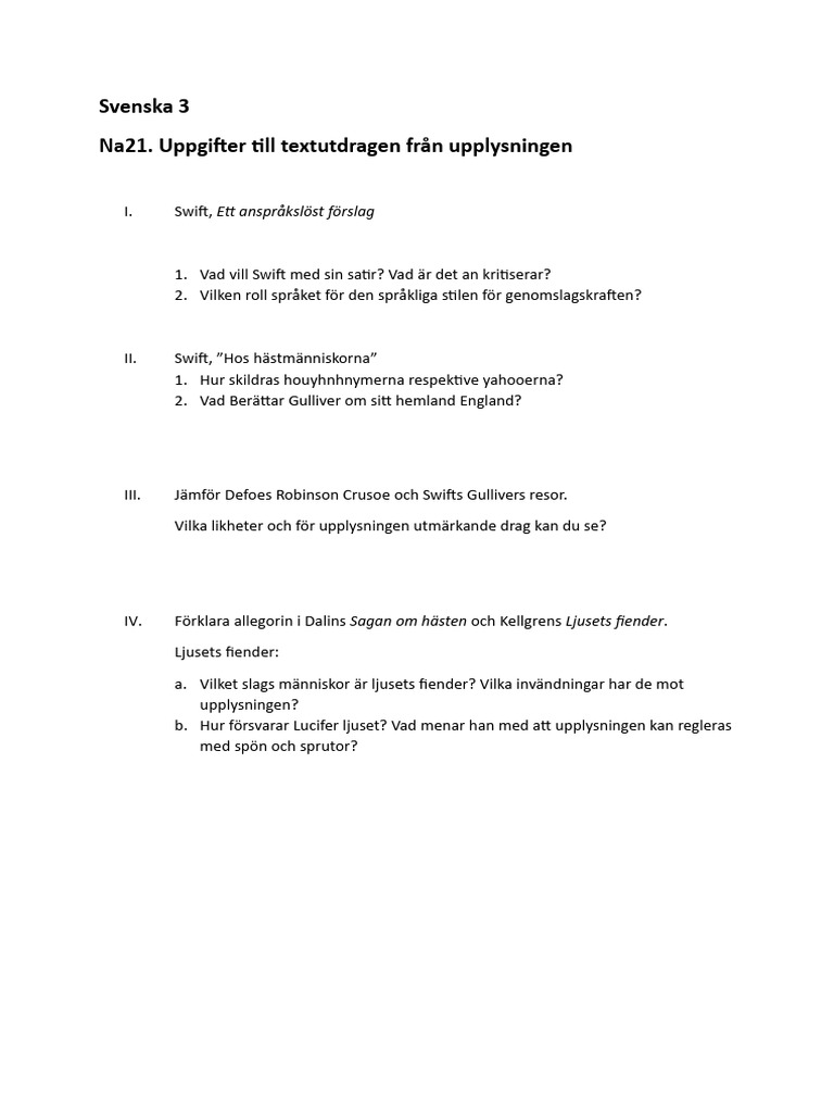 Uppgifter Textutdragen Upplysningen | PDF