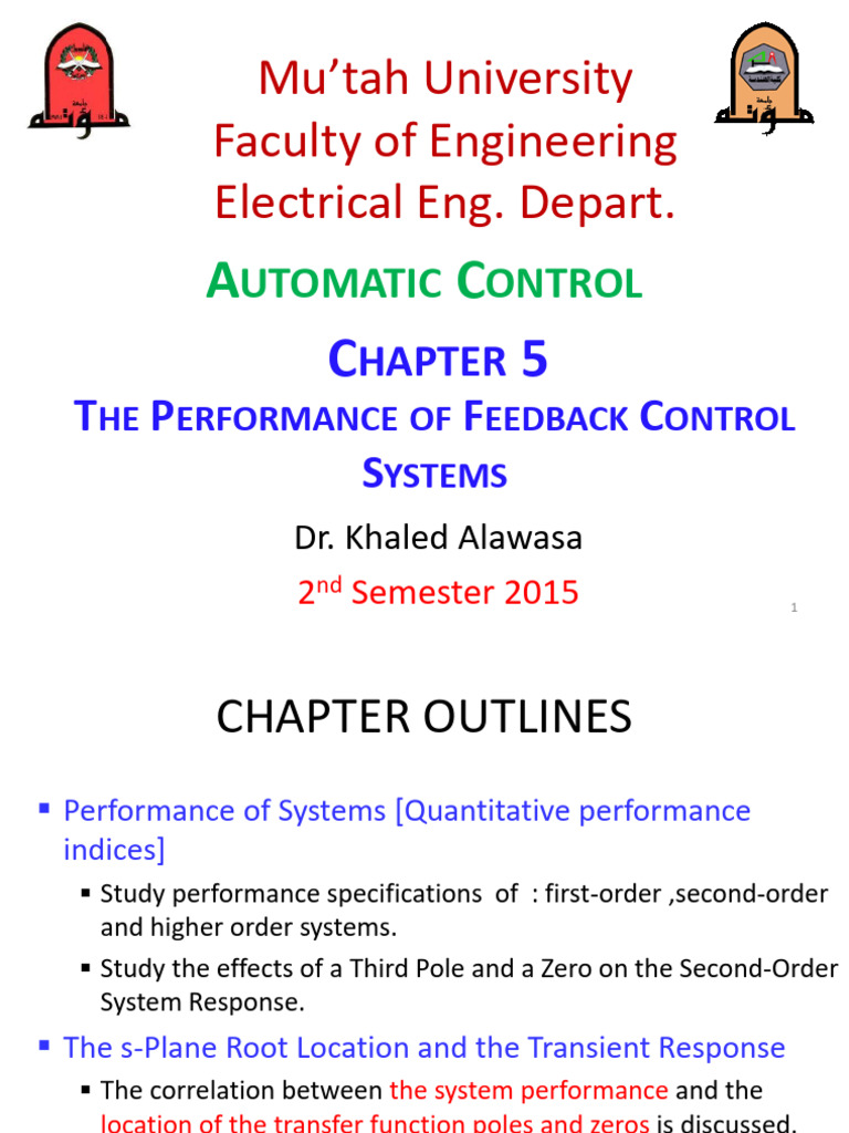 Chapter - 5 - The Performance of Feedback Control Systems - W2015 | PDF | Damping | Mathematics
