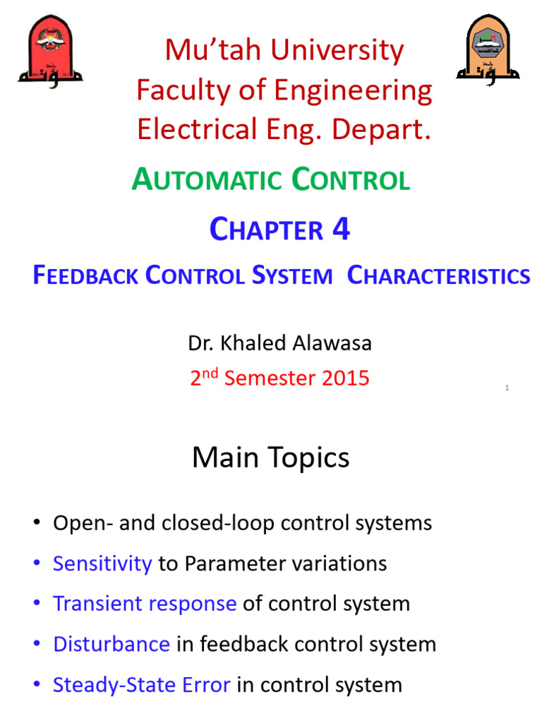 Chapter - 4 - Feedback Control System Characteristics - W2015 | PDF | Feedback | Control Theory