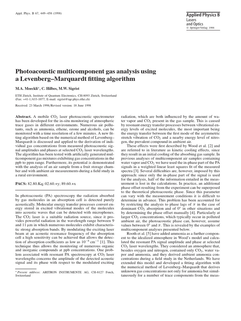 Photoacoustic Multicomponent Gas Analysis Using A Levenberg-Marquardt Fitting Algorithm | PDF ...