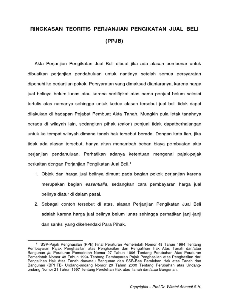 Ringkasan Teoretis Perjanjian Pengikatan Jual Beli (PPJB) | PDF