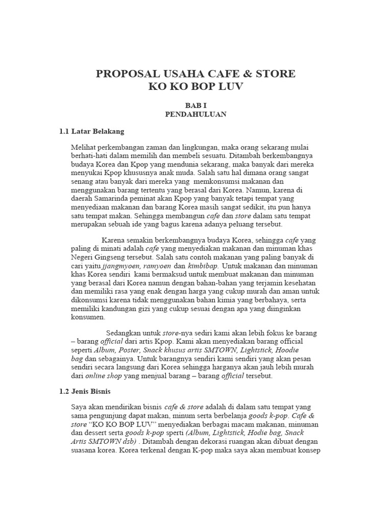 Proposal Usaha Cafe & Store Ko Ko Bop Luv | PDF