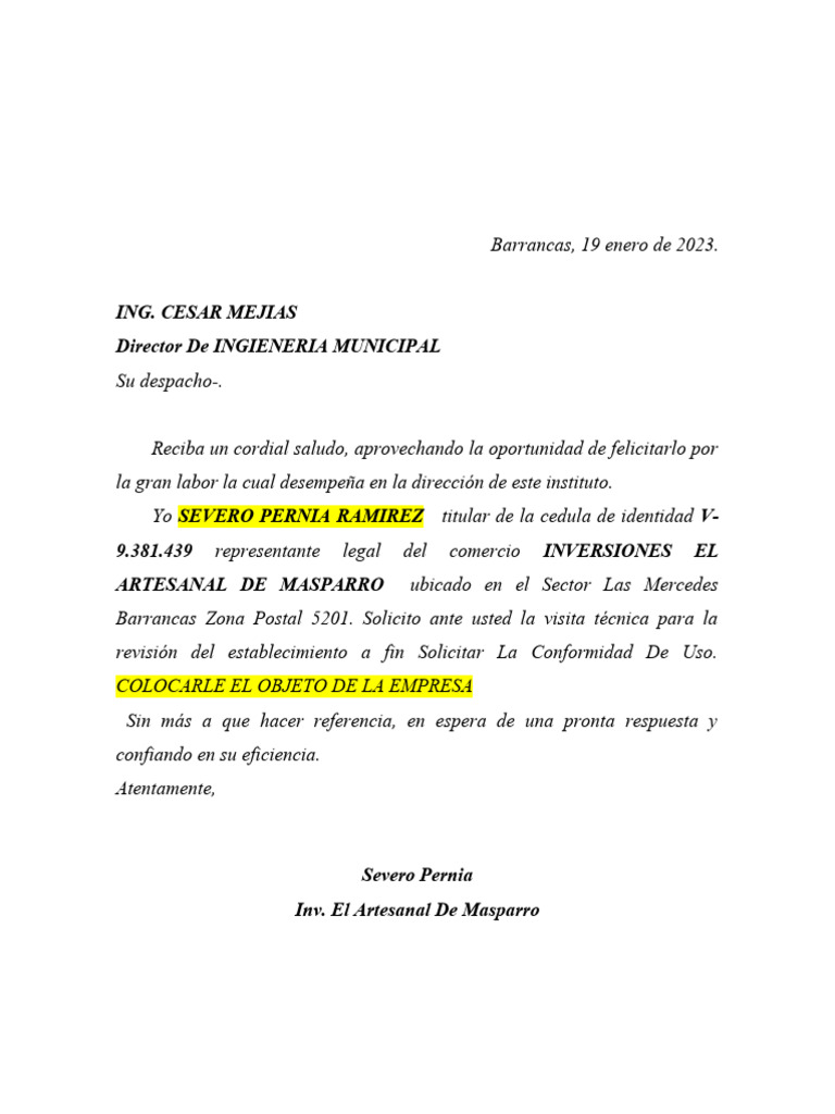 Oficio Dirigido Ing. | PDF