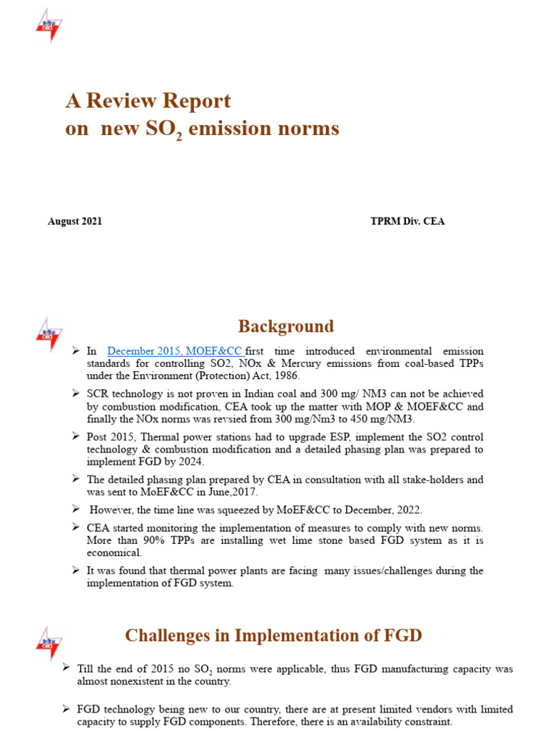 SO2 Emission Norms Review Report | PDF | Air Pollution | Greenhouse Gas