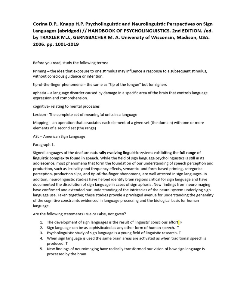 17.10.23 Reading Psycholinguistic and Neurolinguistic Perspectives On Sign Languages - For ...