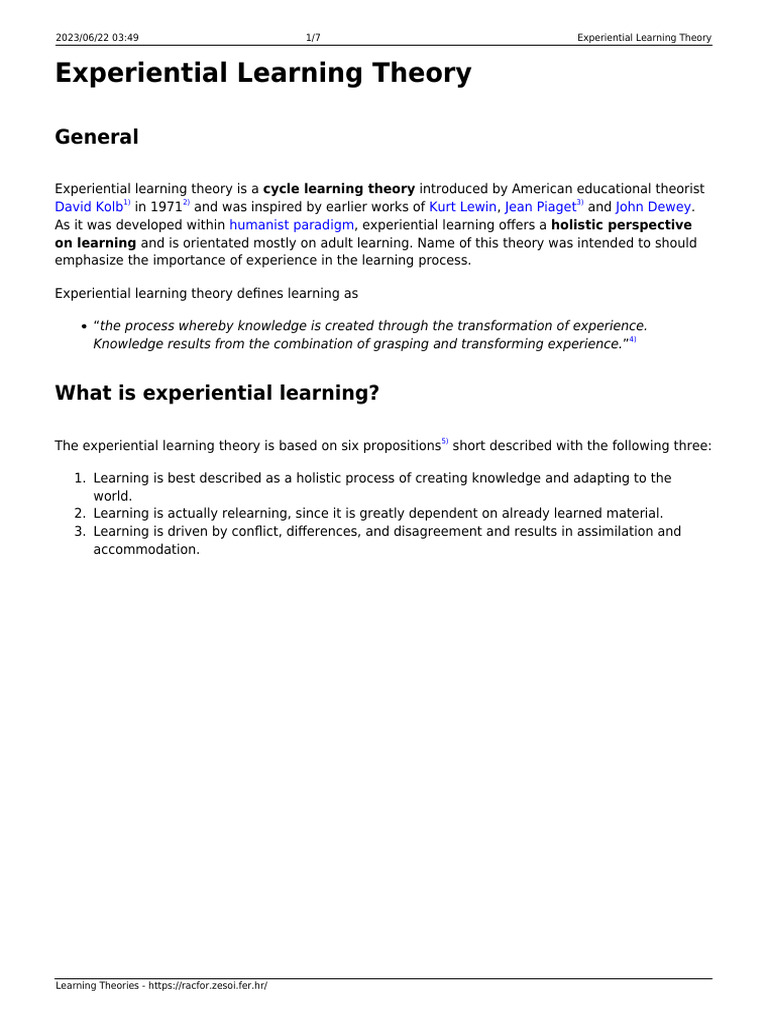 Experiential Learning Theory | PDF | Learning Styles | Learning Theory (Education)