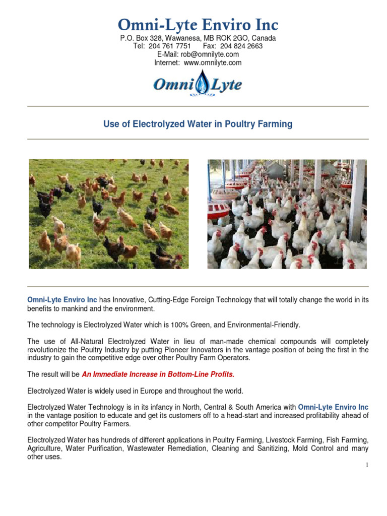 Omni-Lyte Handout -- Use of Electrolyzed Water in Poultry Farming | PDF ...