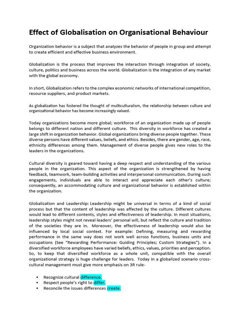 Globalisation&OB | PDF | Organizational Behavior | Leadership