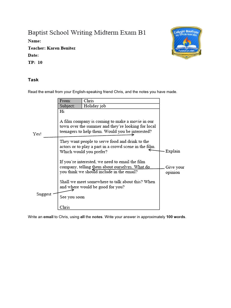 B1 Writing Test Pdf