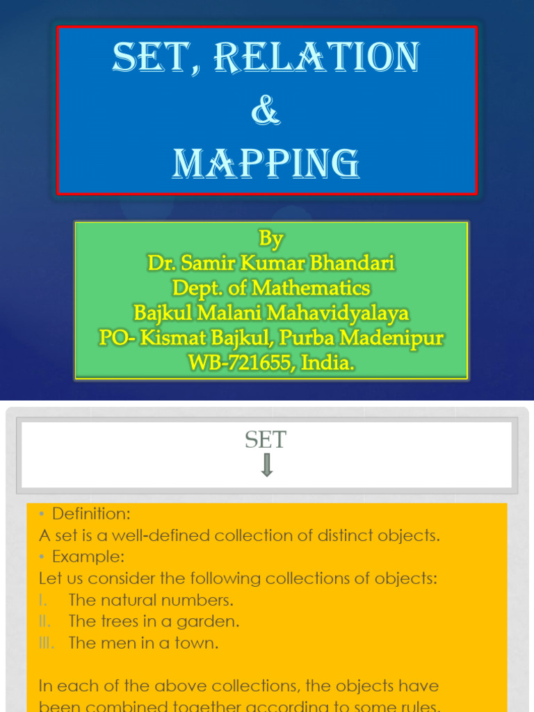 71 Ge2 Set Relation Mapping - Dr. Samir Kumar Bhandari | PDF | Function (Mathematics) | Set ...