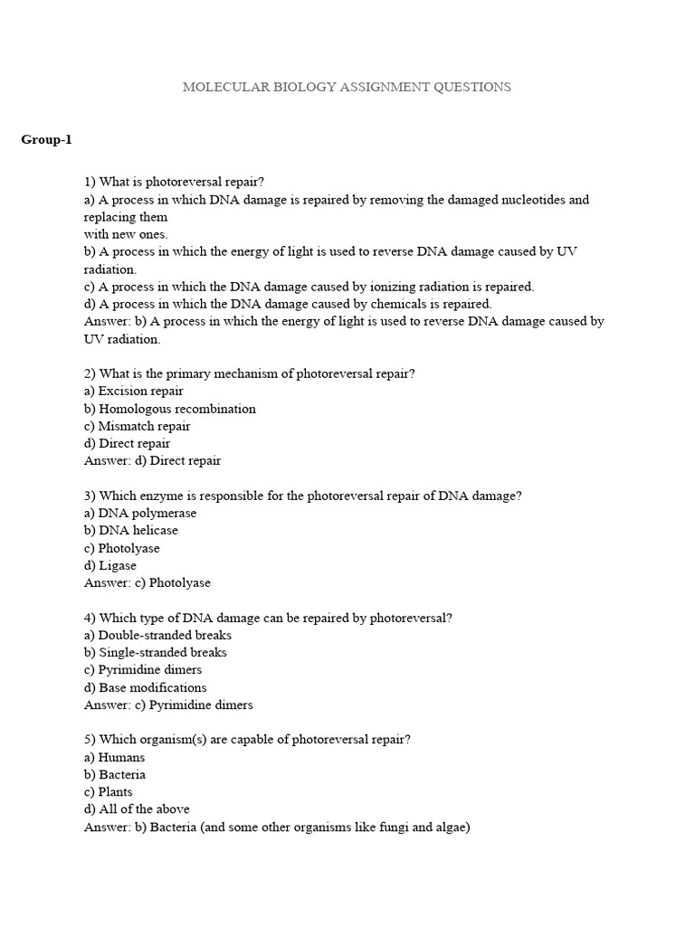Molecular Biology Assignment Questions | PDF | Dna Repair | Dna