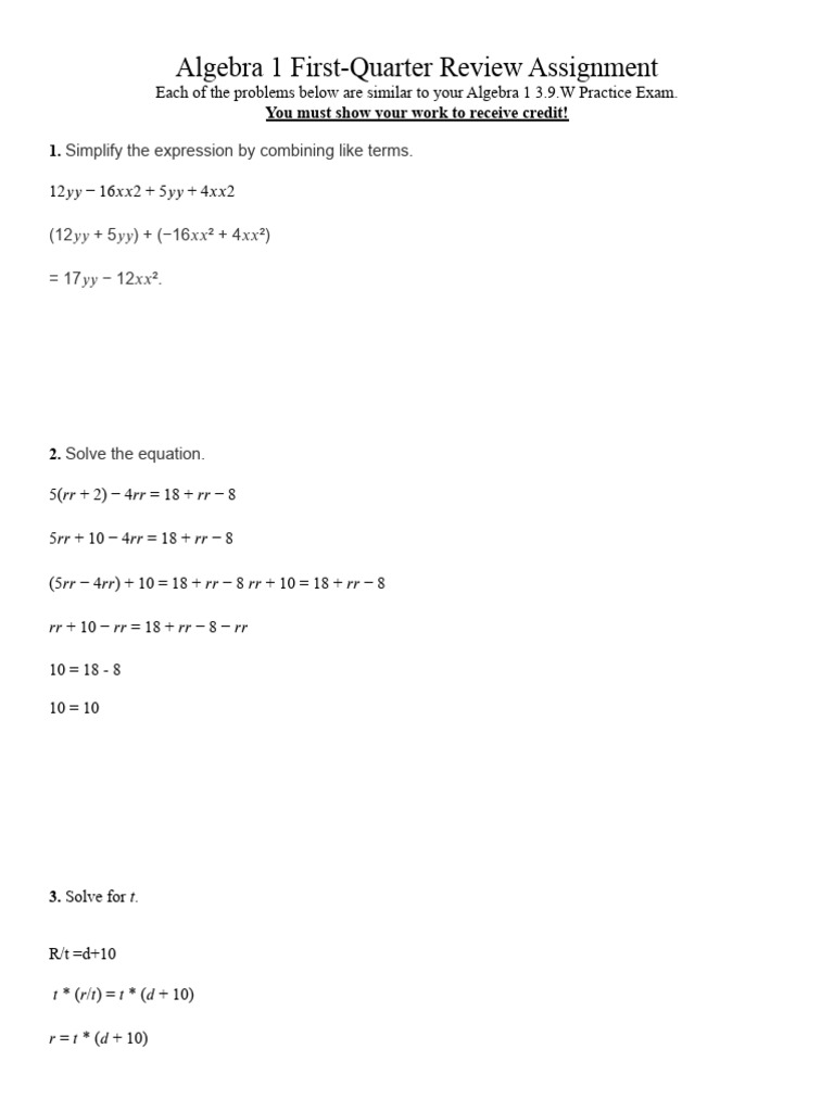 Algebra 1 Review: Simplify & Solve | PDF | Science & Mathematics