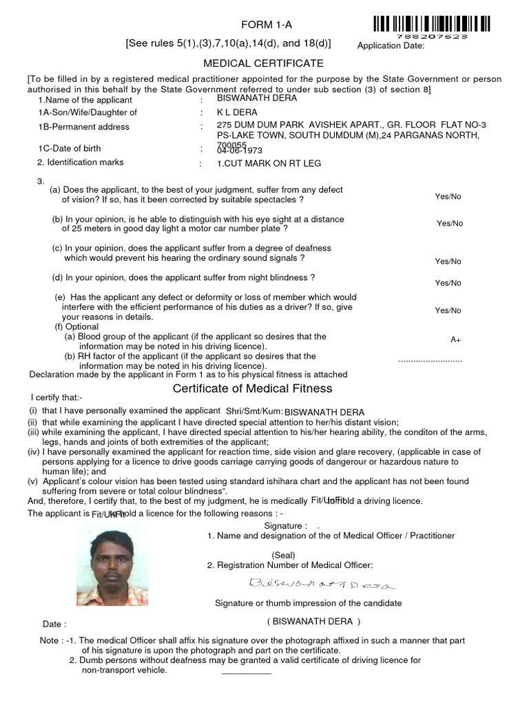 Medical Fitness Certificate for Drivers | PDF | Driver's License