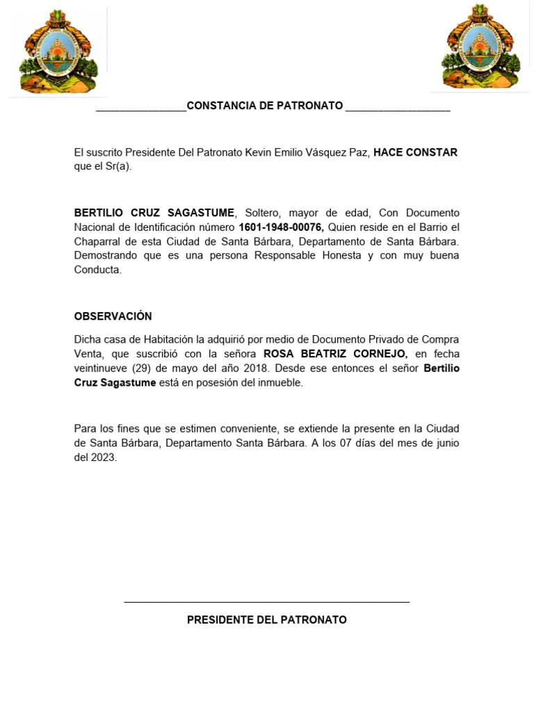 Constancia de Patronato | PDF