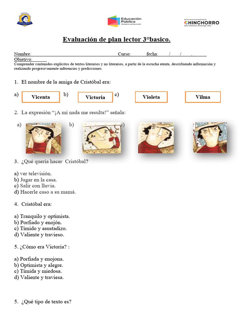 Evaluación de plan lector 3 | PDF