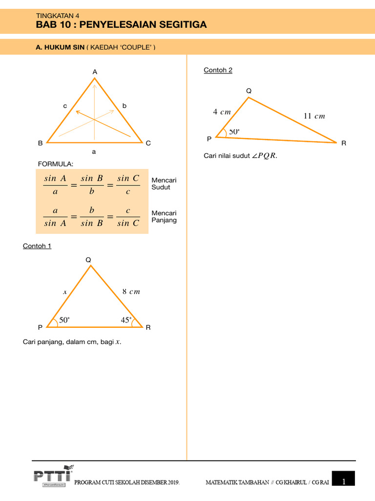 9 Penyelesaian Segitiga (Modul Addmath) 2020 | PDF