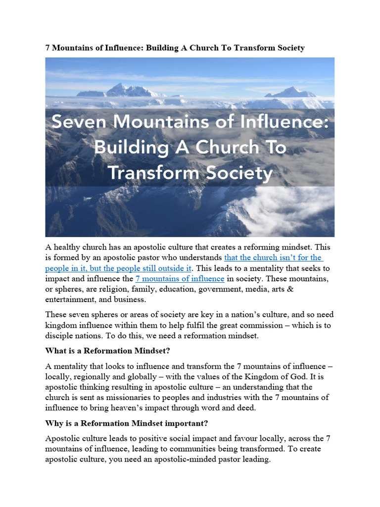 Transforming Society: 7 Mountains Influence | PDF | Mindset